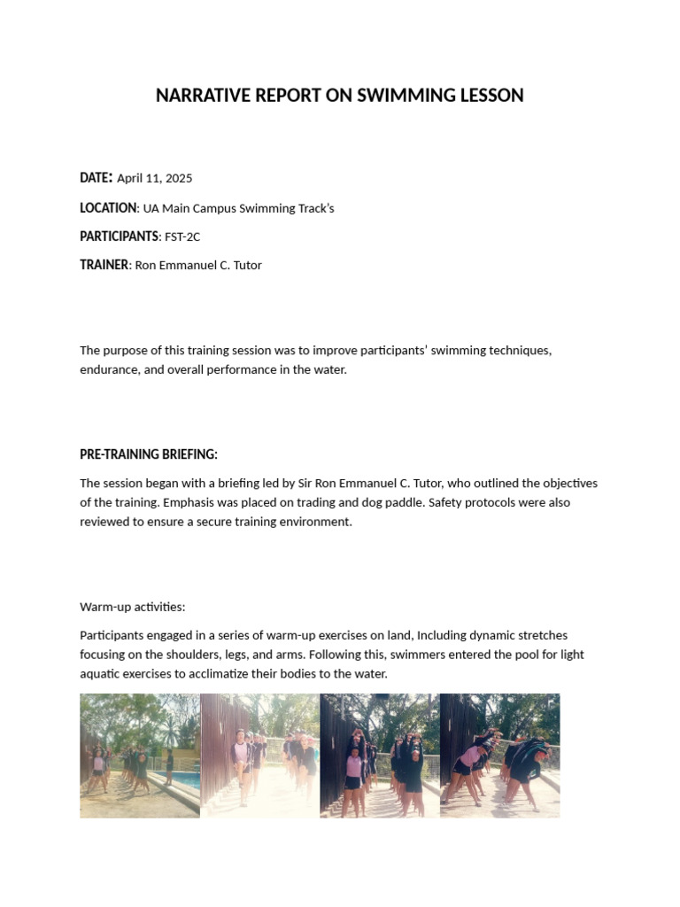 Swimming Lesson Report: Techniques & Tips | PDF | Swimming | Breathing