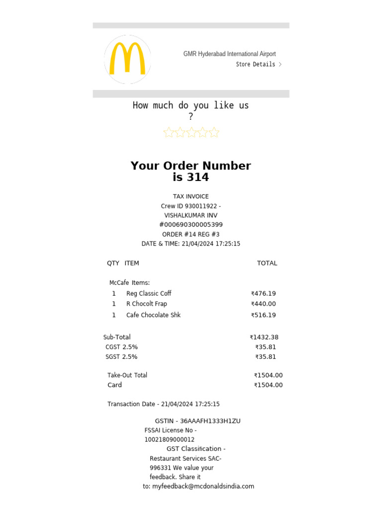 MCD Cafe Bill | PDF