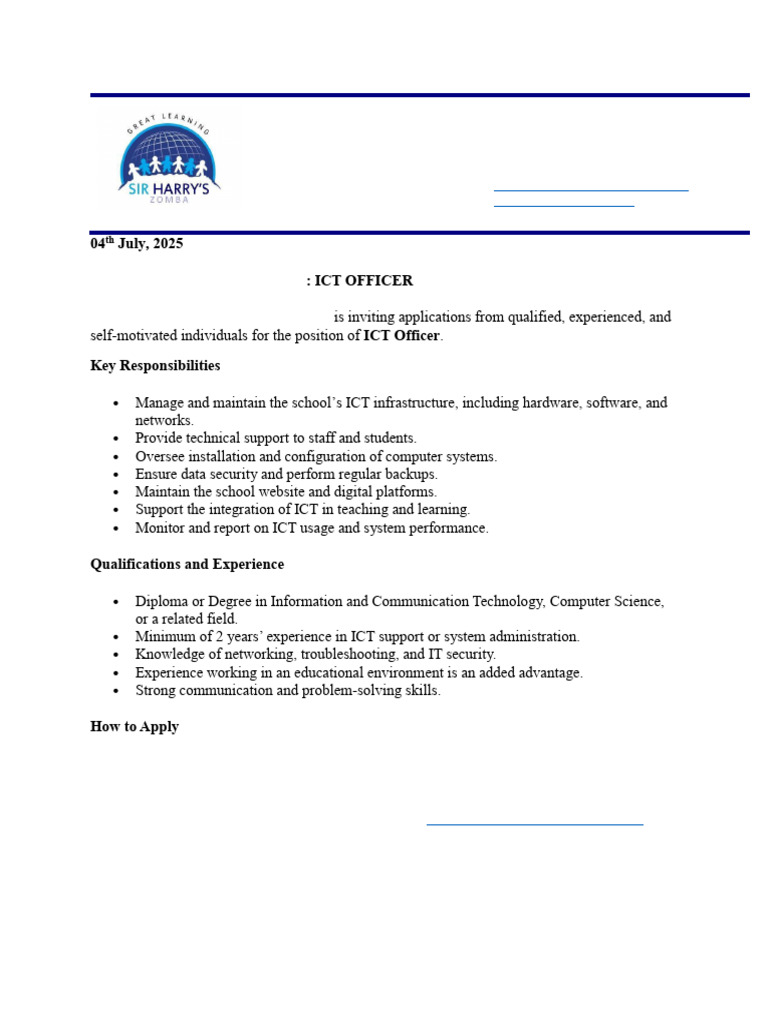 ICT Officer Vacancy | PDF
