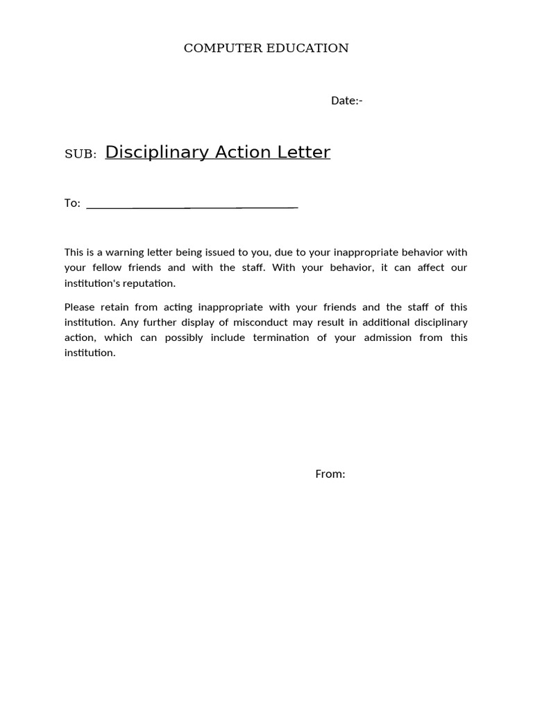 Disciplinary Action Letter | PDF