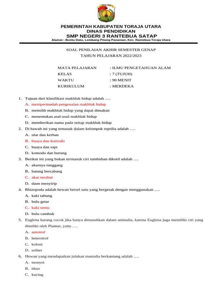 Soal Kelas 7 Kurmer | PDF