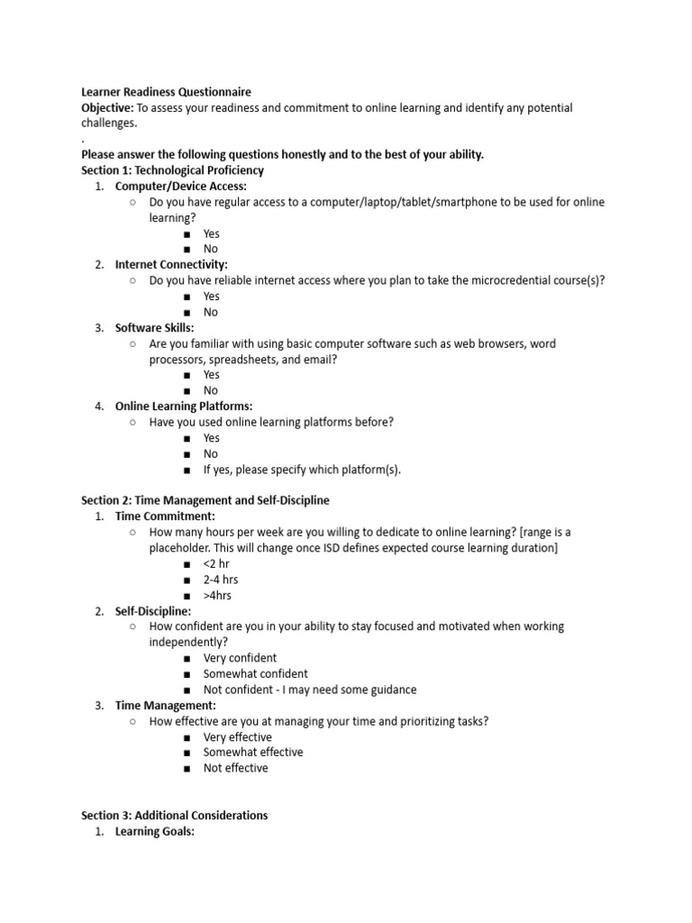 Online Learning Readiness Assessment | PDF | Educational Technology ...