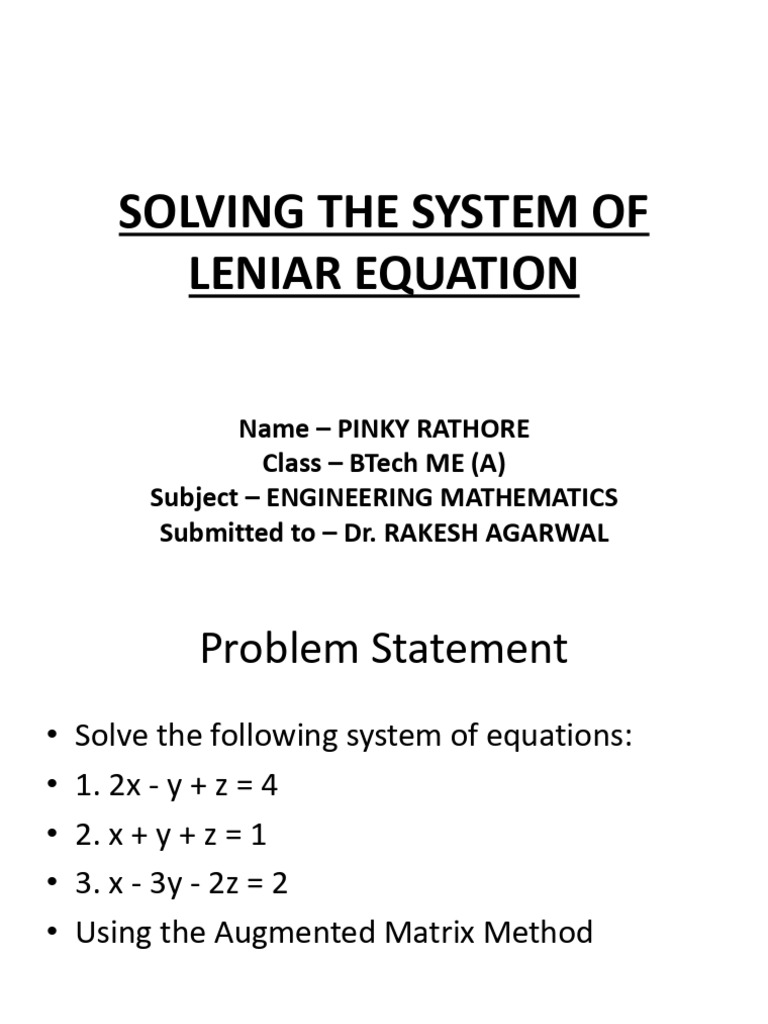 System of Equations Augmented Matrix | PDF