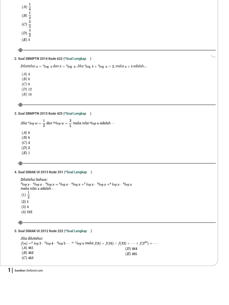 Soal dan Pembahasan Logaritma Matematika | PDF