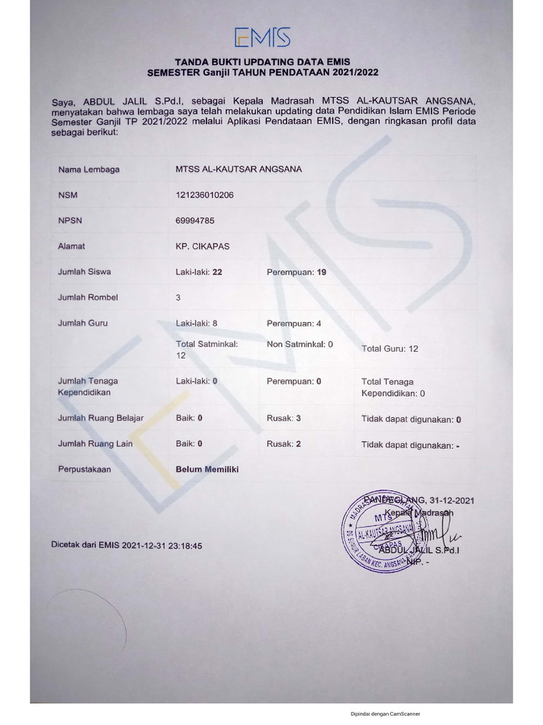 Tanda Bukti Updating Data Emis | PDF