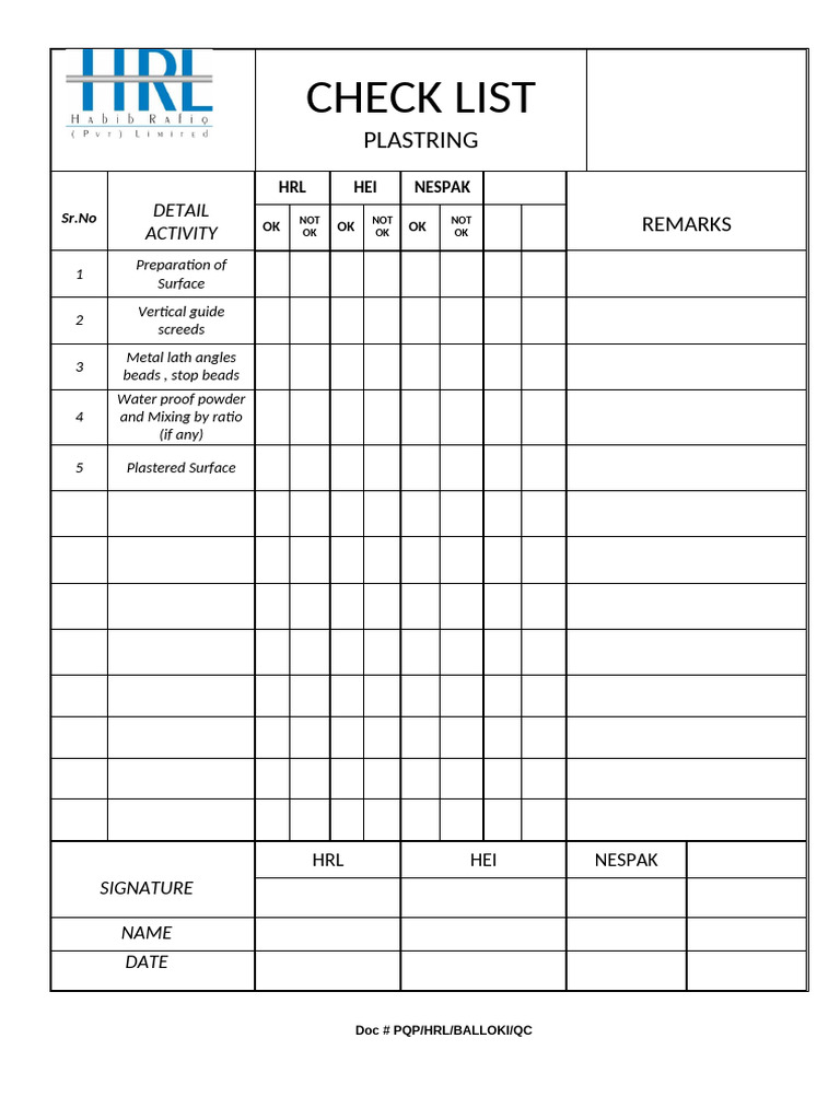 Plastring Checklist and Activities | PDF