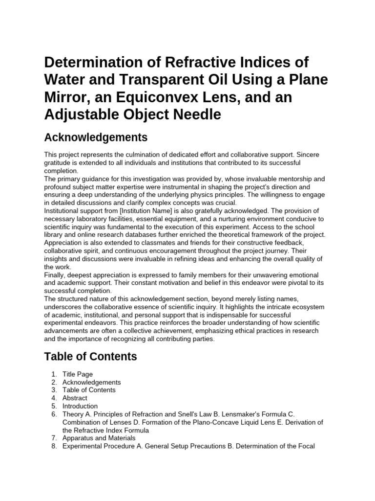 Refractive Indices of Water and Oil | PDF | Optics | Refractive Index