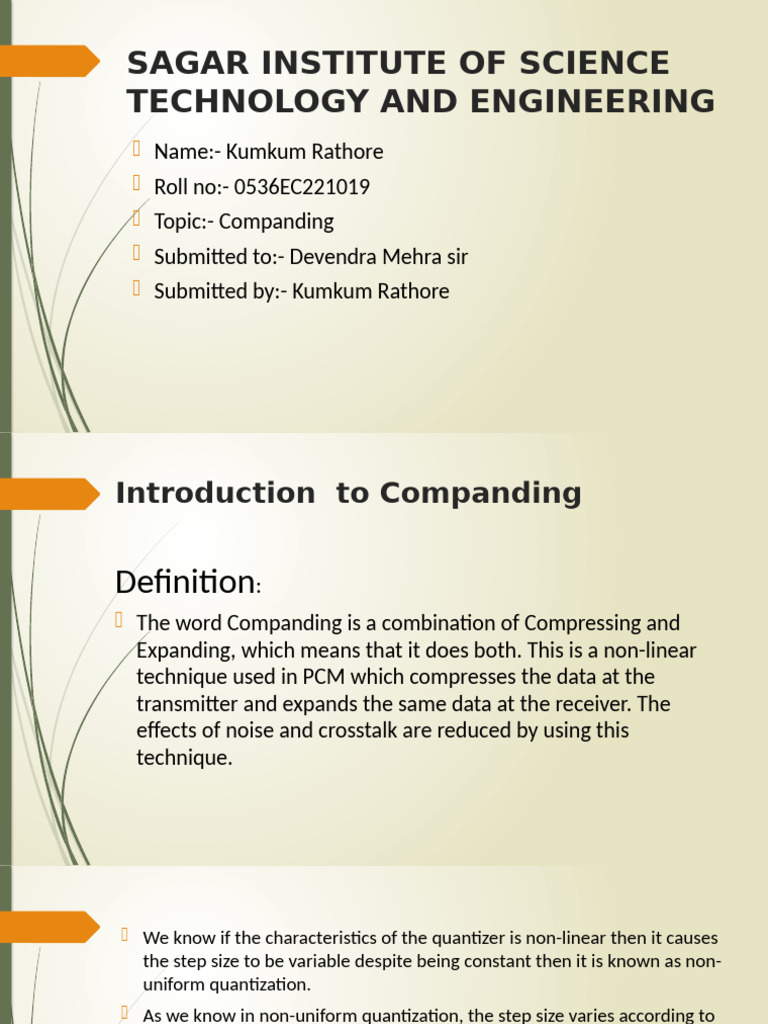 Presentation On Companding by KR | PDF | Signal To Noise Ratio | Data Compression
