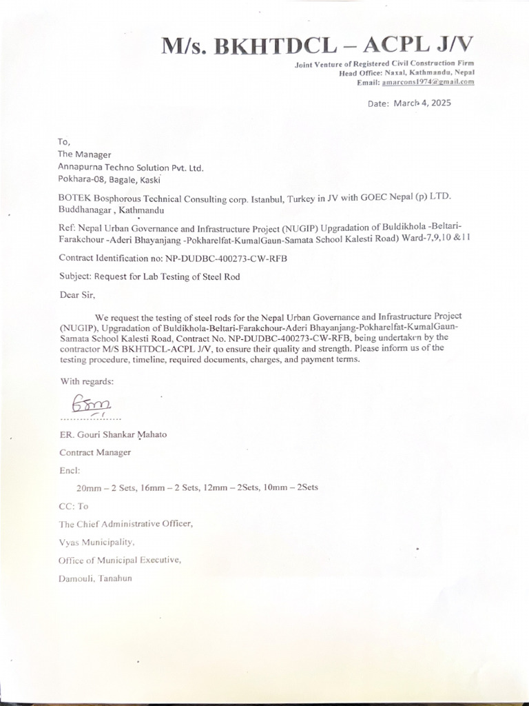 Request For Lab Testing of Steel Rod | PDF