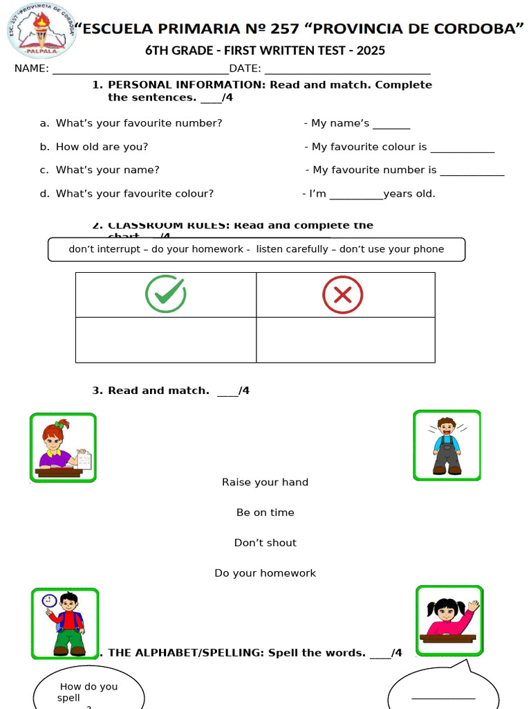 2025-First Written Test-6th Grade C | PDF | Chess Theory | Chess