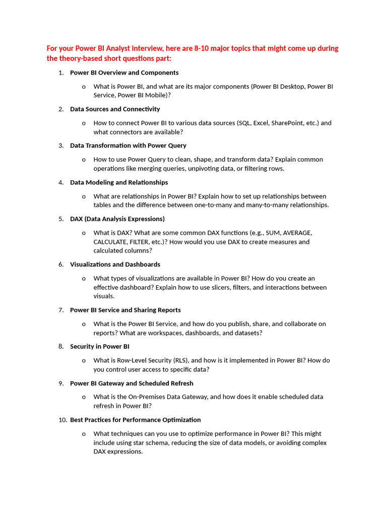 Interview Questions For Power BI | PDF | Function (Mathematics) | Databases