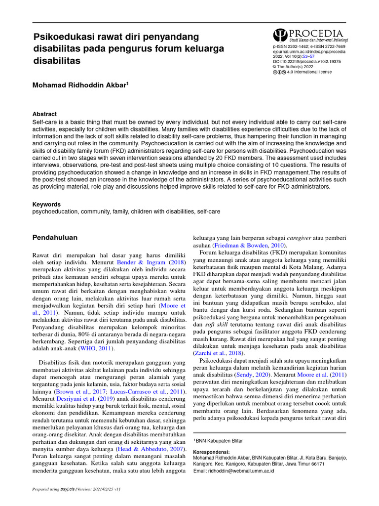 Psikoedukasi Rawat Diri Penyandang Disabilitas Pad | PDF
