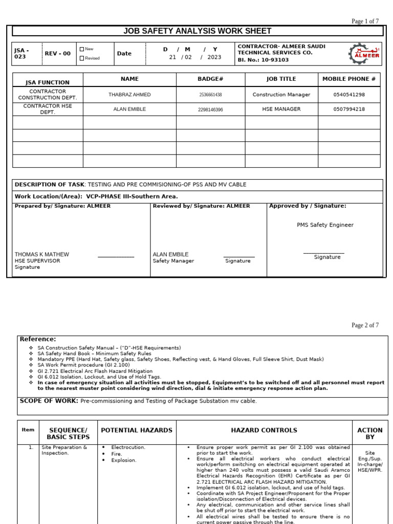 Jsa-23 Pre-Commissioning and Testing of Package Substation | PDF ...