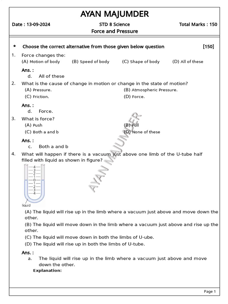 Forces and Motion: Key Concepts Explained | PDF | Force | Pressure