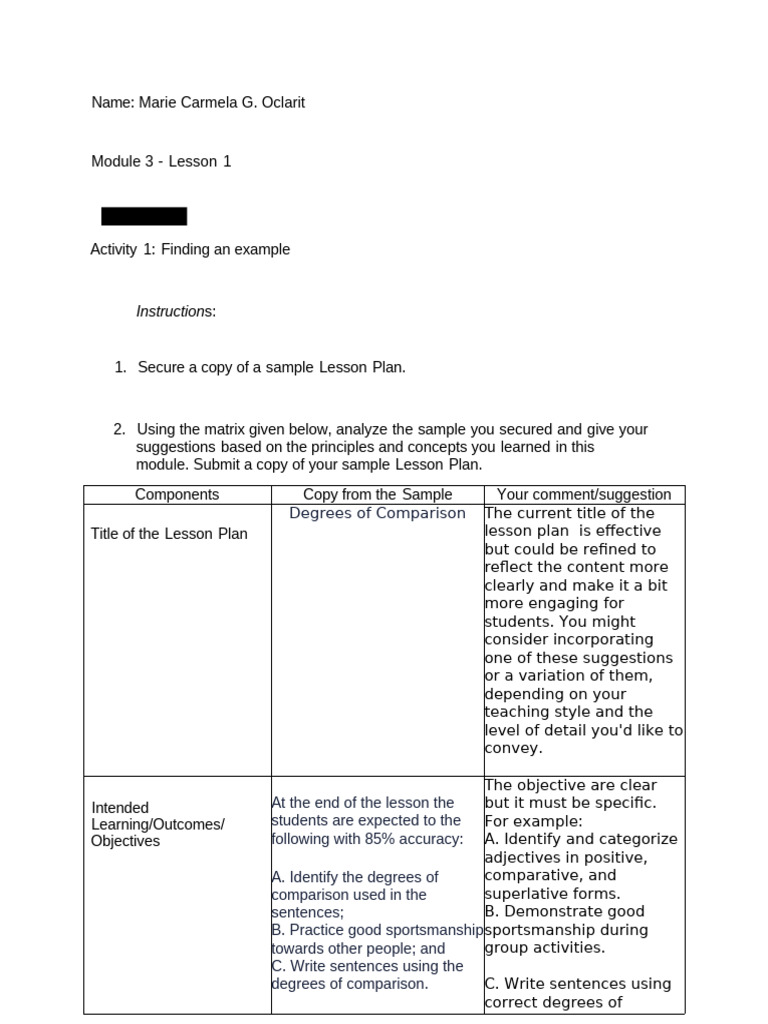 Module 3 Lesson 1 - Oclarit - Marie Carmela | PDF | Curriculum | Lesson Plan