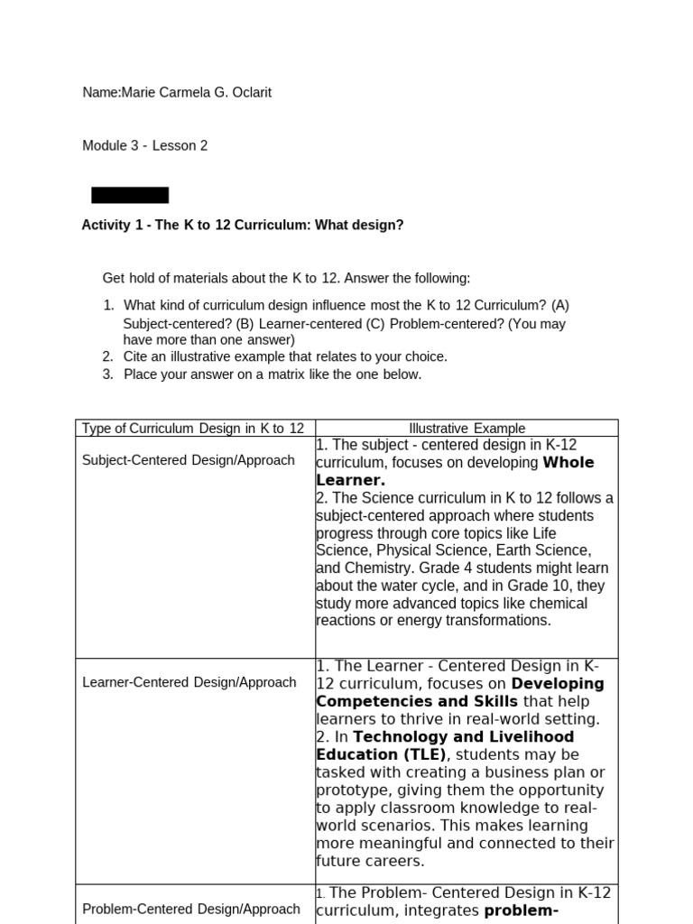 Module 3 Lesson 2 Activity - Oclarit - Marie Carmela | PDF | Learning ...