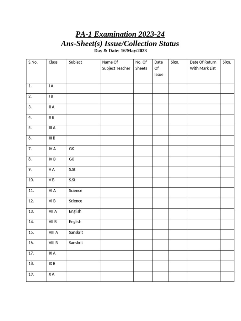 Ans-Sheet(s) IssueCollection Status | PDF