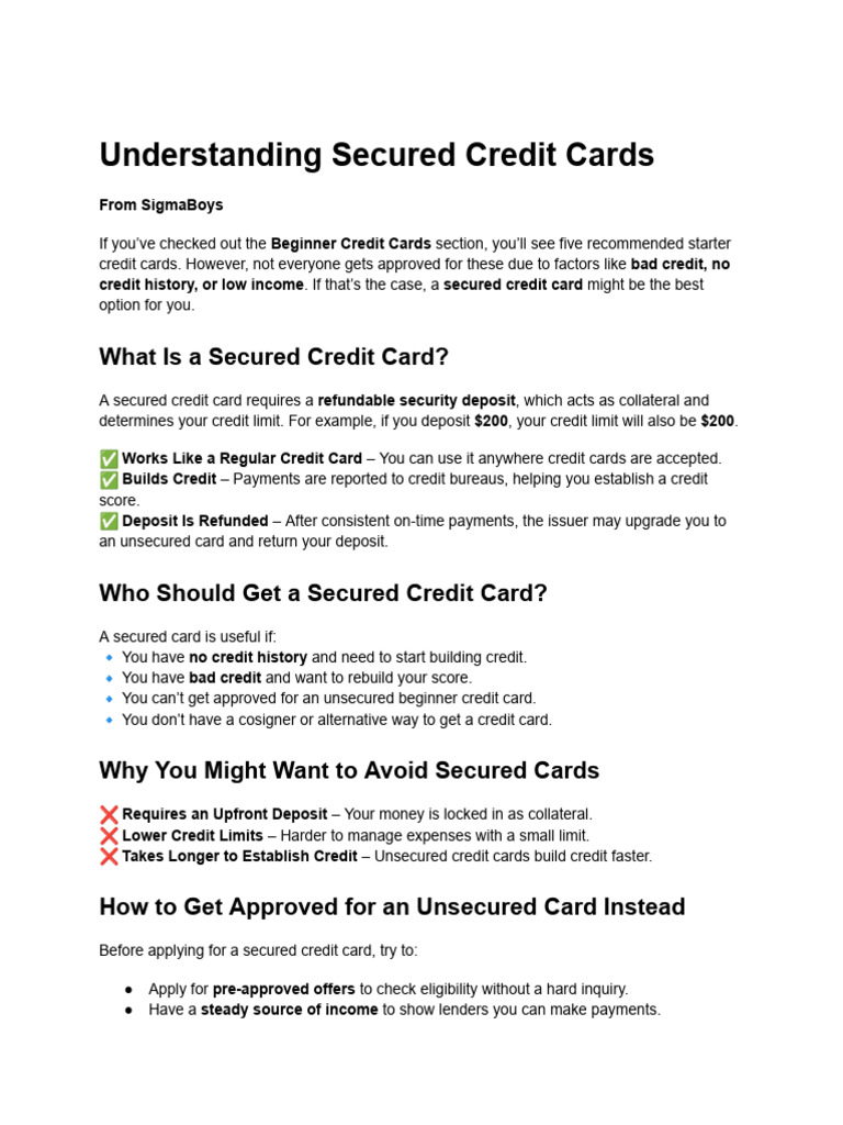 Understanding Secured Credit Cards | PDF