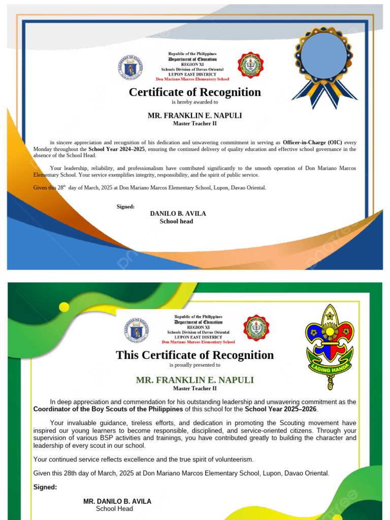 Certificate of Recognition AS OIC | PDF