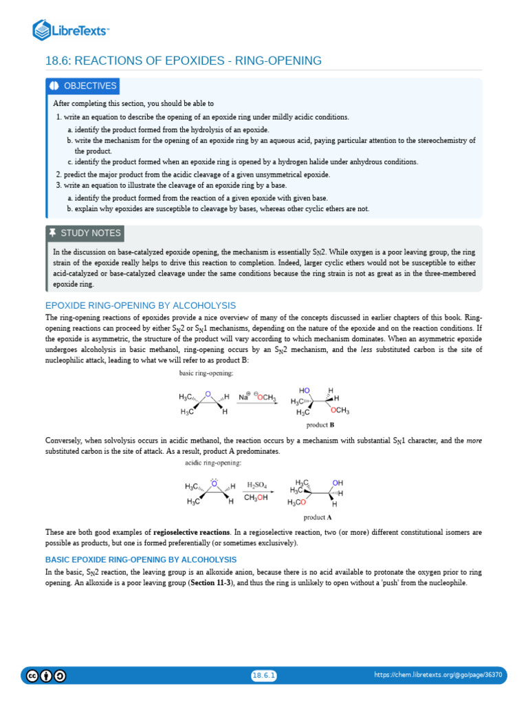 18.06 Reactions of Epoxides - Ring-Opening | PDF | Chemical Reactions ...