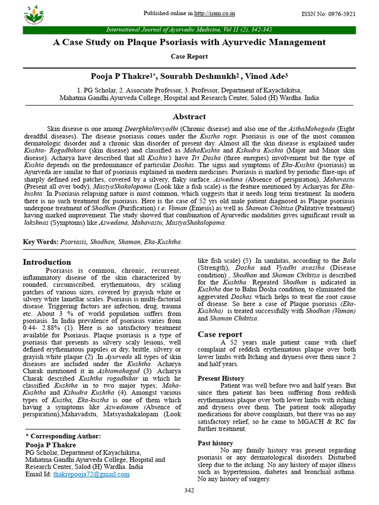 Ayurvedic Treatment for Plaque Psoriasis | PDF | Psoriasis | Ayurveda