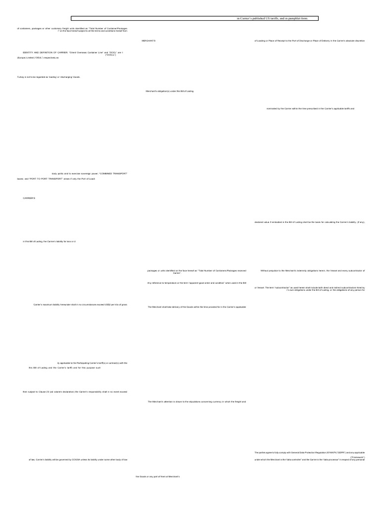 OOCL Bill of Lading Terms & Conditions | PDF | Bill Of Lading | Indemnity