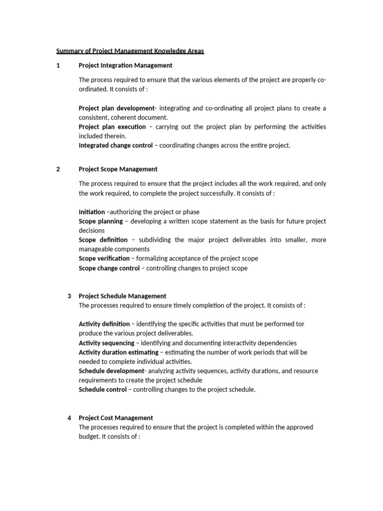 Summary of PMBOK Knowledge Areas | PDF | Risk | Project Management