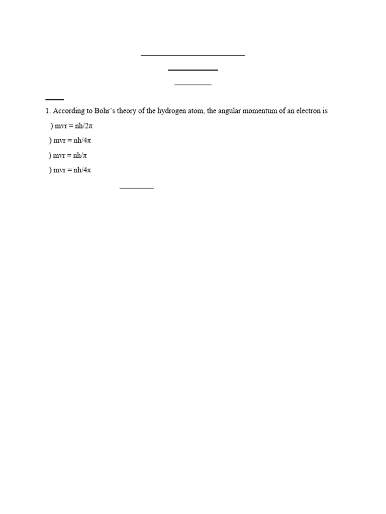 Ch-2 Structure of Atom Worksheet | PDF | Electron | Physics