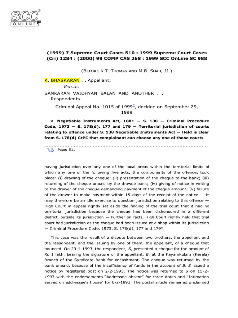 K Bhaskaran v. Sankan Vaidhyan Balan 1999 SC | PDF | Public Law ...