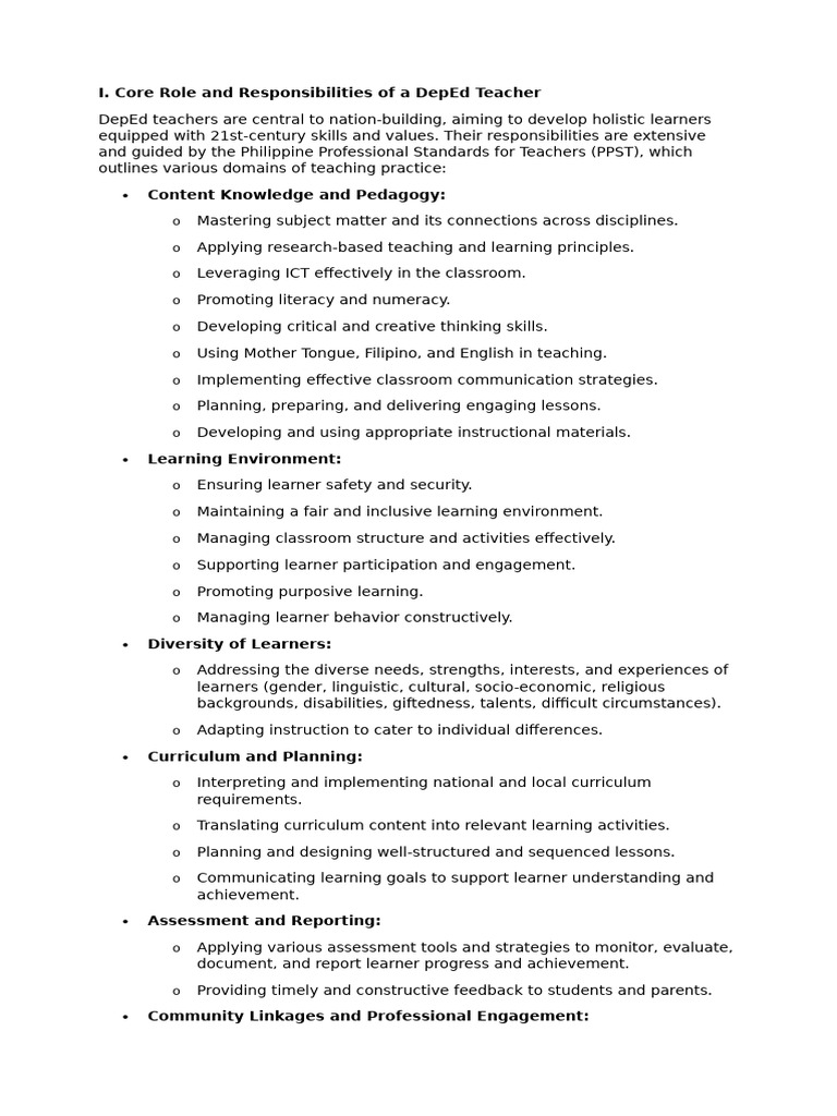 Core Role and Responsibilities of A DepEd Teacher | PDF | Curriculum ...
