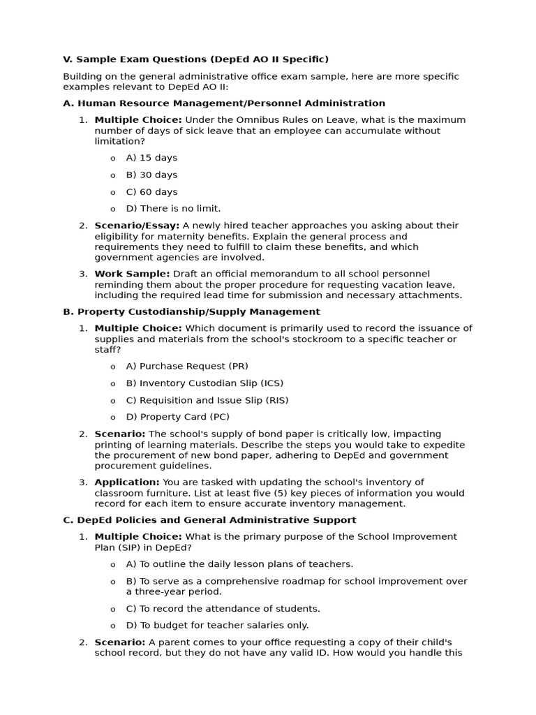 Sample Exam Questions (DepEd AO II Specific) | PDF | Memorandum