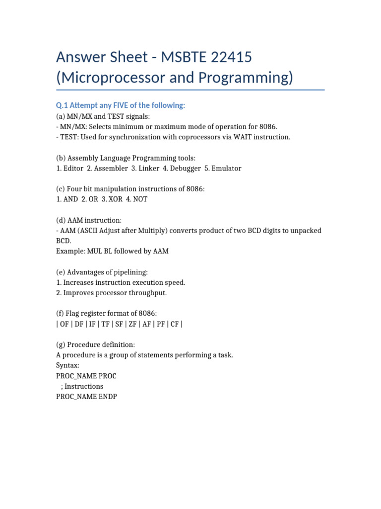 MSBTE 22415 Model Answer Key | PDF