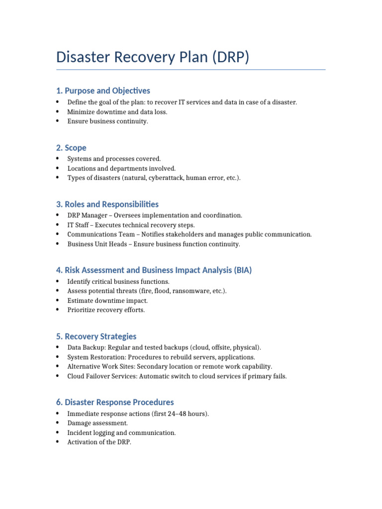 Disaster Recovery Plan Template | PDF