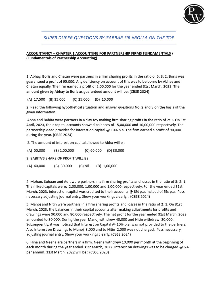 Fundamentals of Partnership Accounting - SUPER DUPER QUESTIONS - PDF ...