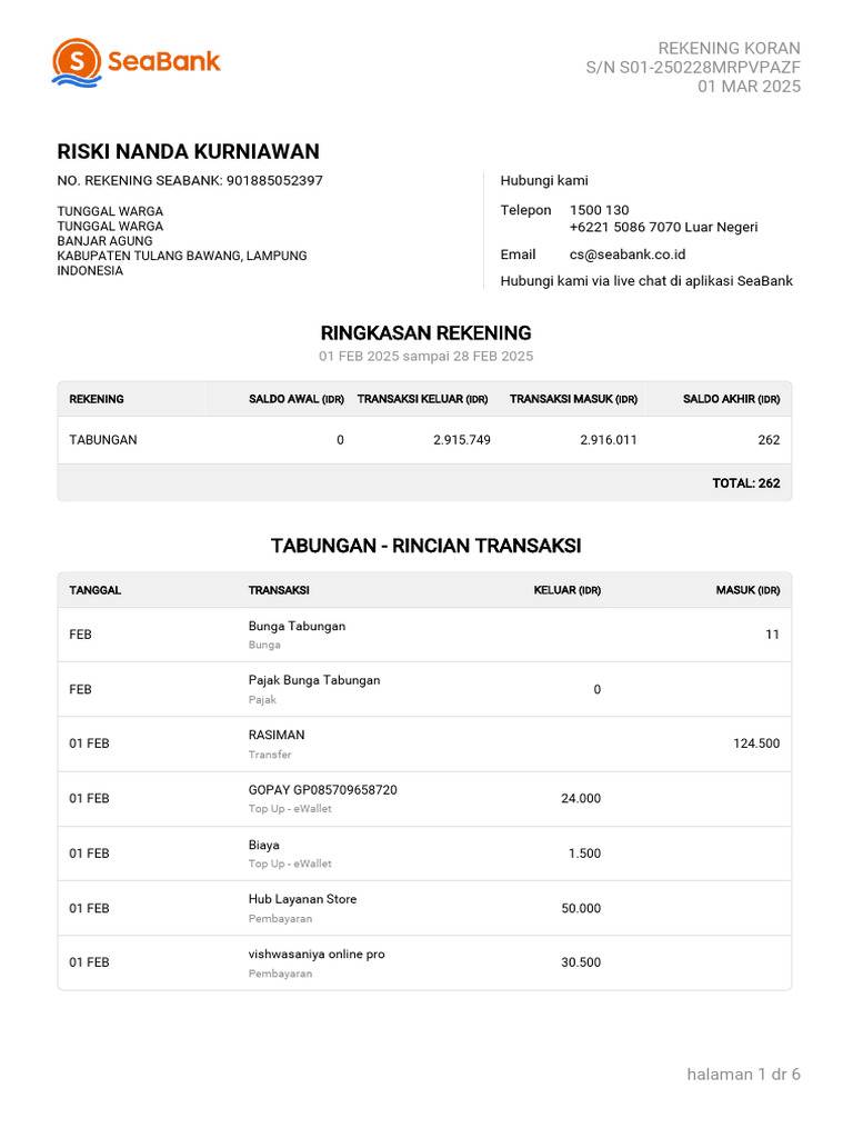 Seabank Statement 20250502 | PDF