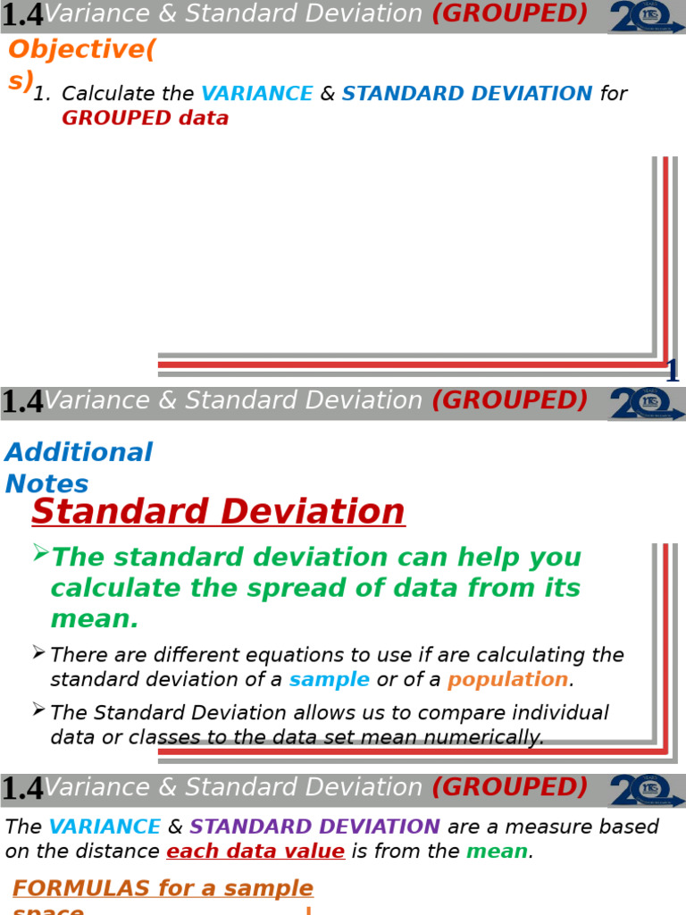 1.4 Measures of Variance and Standard Deviation (GROUPED) - '25 | PDF ...