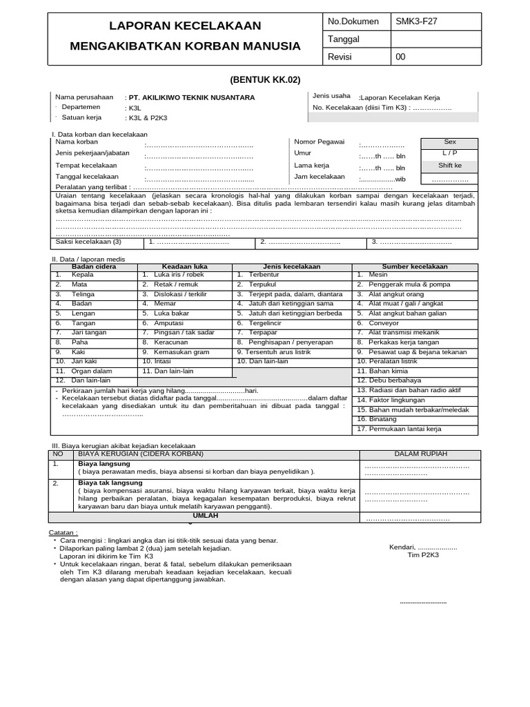 Laporan Kecelakaan Kerja ATN | PDF