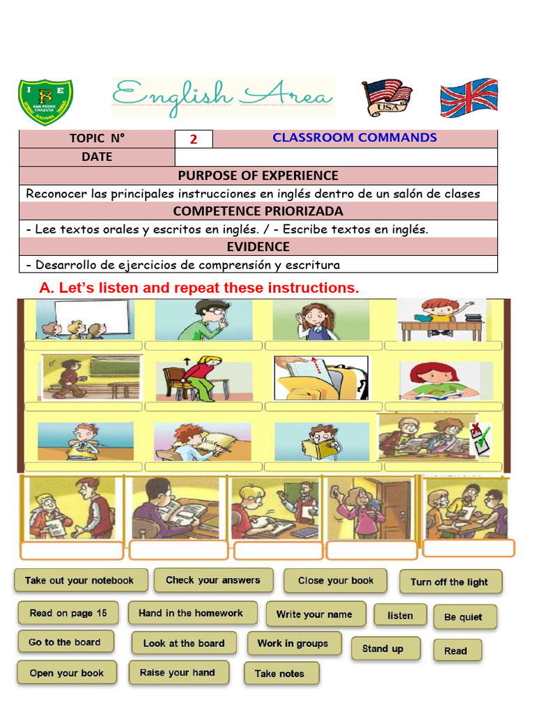 Spanish Classroom Commands Worksheet | PDF