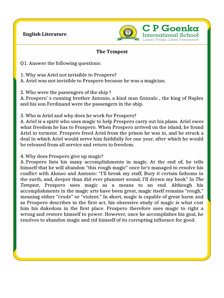 Analysis of Shakespeare's The Tempest | PDF | The Tempest ...