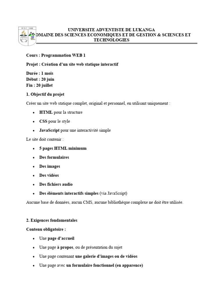 Projet de site web statique interactif | PDF | Html | Internet