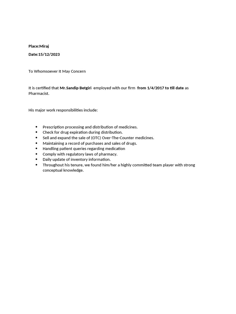 Experience Letter | PDF