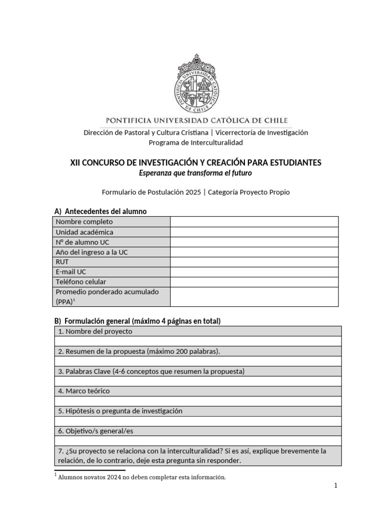 Formulario Proyecto Propio Isidora Completo | PDF | Maestros