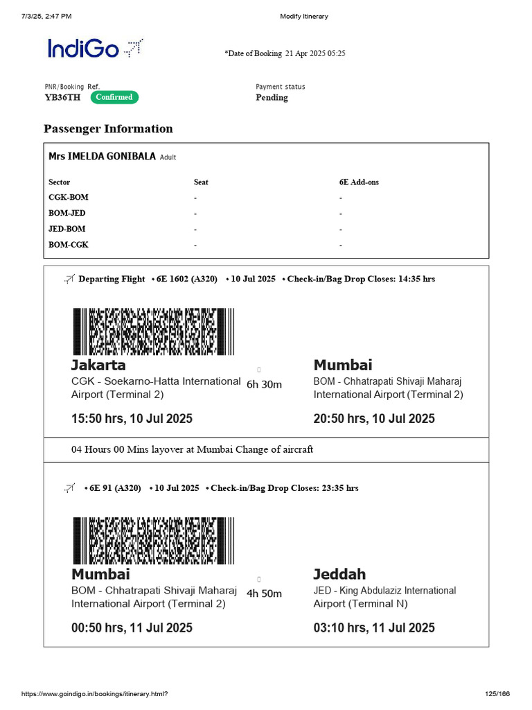 IndiGo Ticket - 10jul25 PDF | PDF | Airbus | Transport