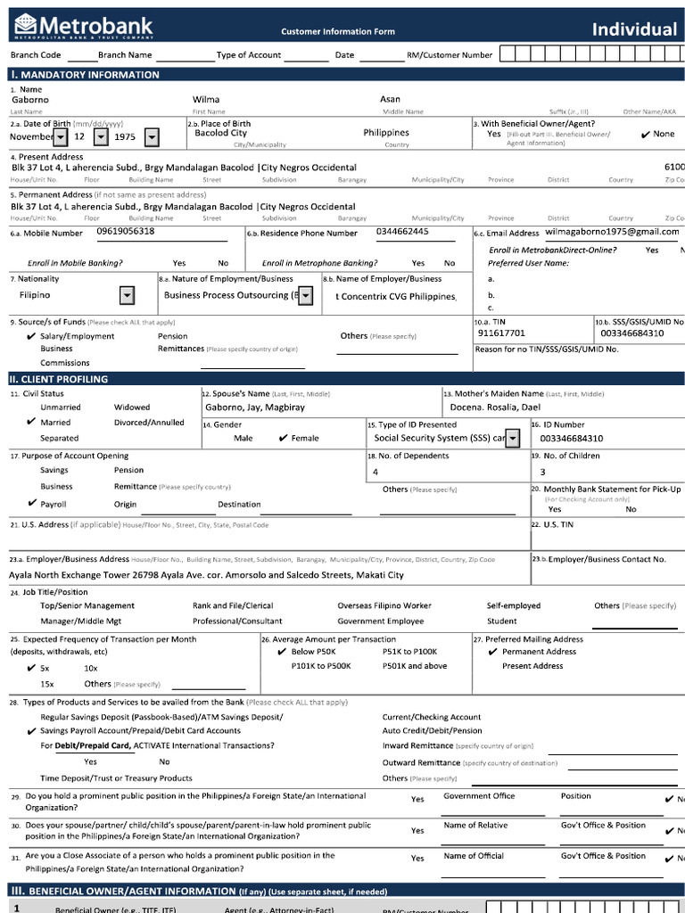 Form Metrobank | PDF