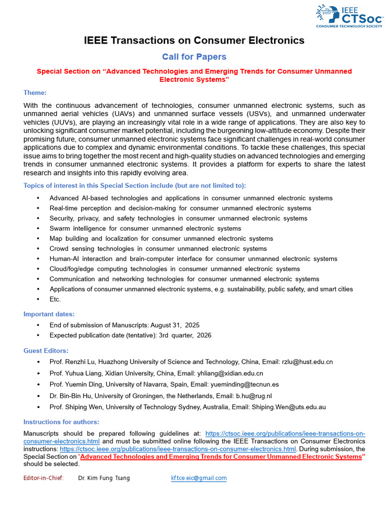 TCE SS CFP Advanced Technologies and Emerging Trends For Consumer Unmanned Electronic Systems ...
