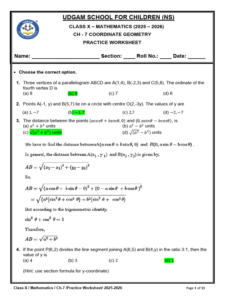 Udgam School For Children (NS) : Name: - Section: - Roll No.: - Date ...