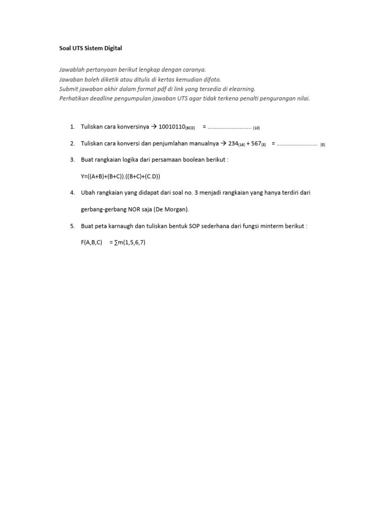Soal UTS Sistem Digital 2025 Ext | PDF