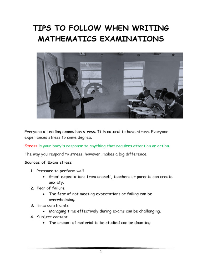 Tips To Follow When Writing Mathematics Examinations - 104628 | PDF ...