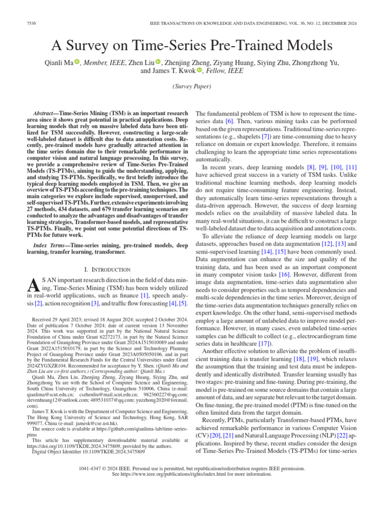 A Survey On Time-Series Pre-Trained Models | PDF | Time Series | Deep Learning