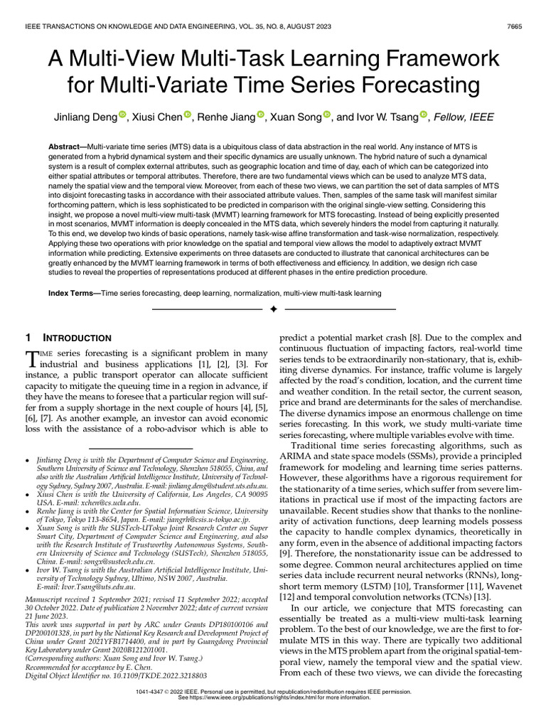 A Multi-View Multi-Task Learning Framework For Multi-Variate Time Series Forecasting | PDF ...